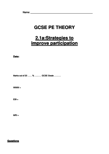 GCSE PE OCR (2016) 2.1a Engagement patterns/Strategies to improve ...