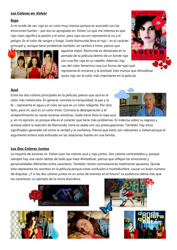 Los Colores en Volver (A2 Spanish) | Teaching Resources