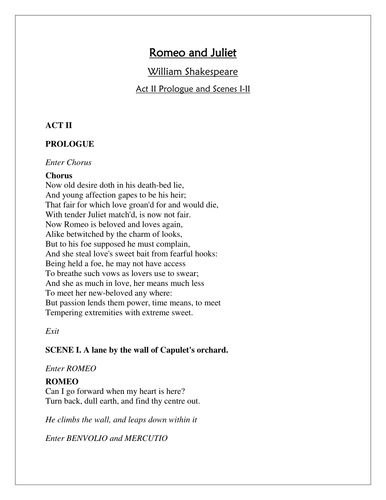 Romeo and Juliet: Act 2 Scene 2 - The Balcony Scene! | Teaching Resources