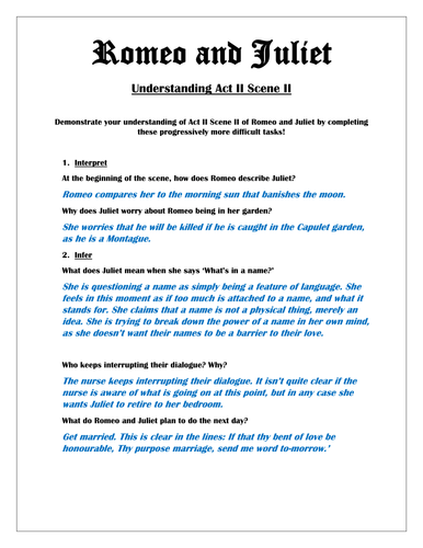 Romeo and Juliet: Act 2 Scene 2 - The Balcony Scene! | Teaching Resources