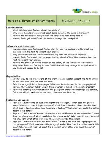 Hero on a Bicycle by Shirley Hughes Guided Reading Plans | Teaching ...