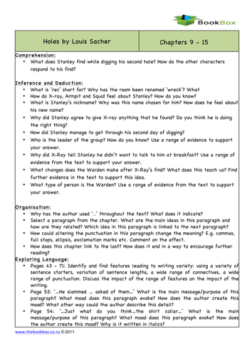 Holes By Louis Sachar Guided Reading Plans | Teaching Resources