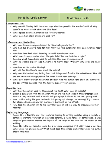 Holes By Louis Sachar Guided Reading Plans | Teaching Resources