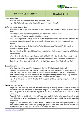 Holes By Louis Sachar Guided Reading Plans | Teaching Resources