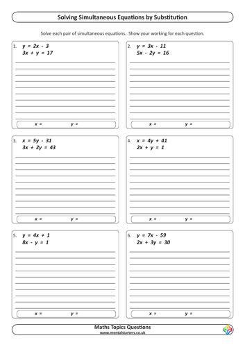 Solving Simultaneous Equations by Substitution KS4 | Teaching Resources