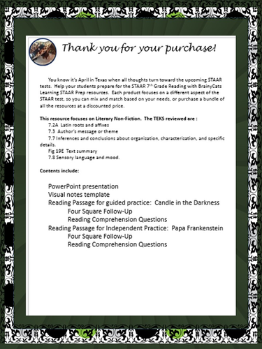 7th Grade STAAR Reading Review: Literary Non-fiction | Teaching Resources