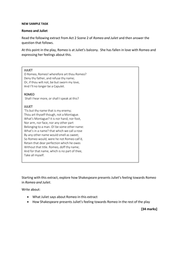 Romeo and Juliet new specification 9-1 exam questions - 8 Sample ...