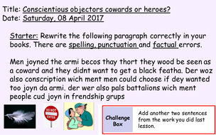 World War One: Conscientious objectors cowards or heroes?- Full lesson ...