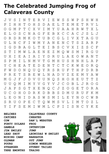 The Celebrated Jumping Frog of Calaveras County Word Search | Teaching ...
