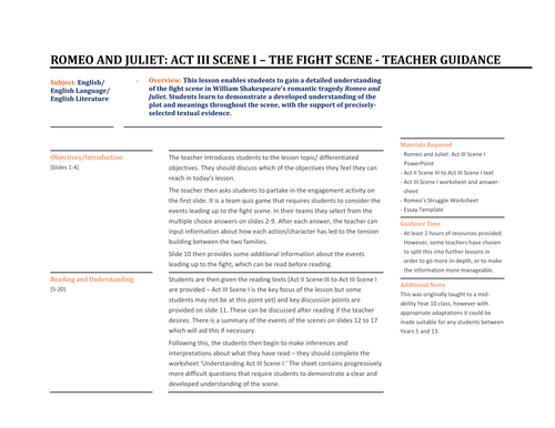 Romeo and Juliet: Act 3 Scene 1 - The Fight Scene! | Teaching Resources