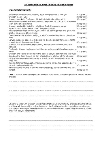 GCSE 'Jekyll and Hyde' revision booklet and activity booklet ( AQA ...