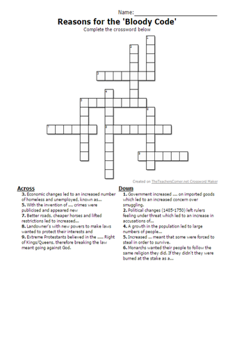 Bloody Code Crossword | Teaching Resources
