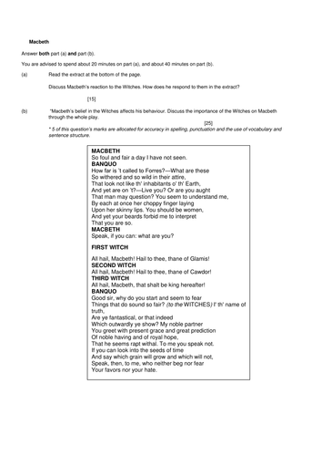 GCSE Macbeth Questions | Teaching Resources
