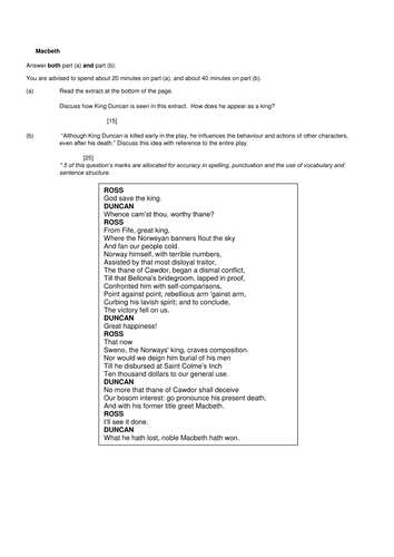 GCSE Macbeth Questions | Teaching Resources