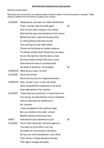EDUQAS GCSE English Lit. 'Much Ado About Nothing' Act 4 Scene 1 Claudio ...