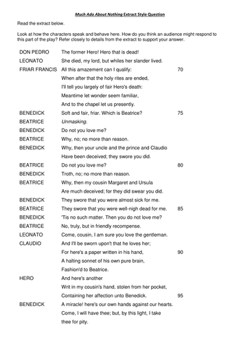 EDUQAS GCSE English Lit. 'Much Ado About Nothing' Act 2 Scene 3 Speak ...