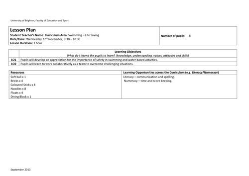 Swimming Lifesaving Lesson Plan | Teaching Resources