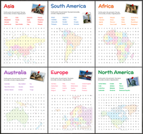 Continents and Countries (Word Searches) | Teaching Resources