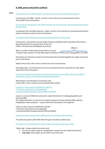 AQA Biology DNA, Genes & Protein Synthesis | Teaching Resources