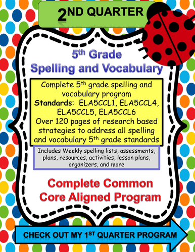 5th Grade Spelling and Vocabulary Complete Program- Quarter Two- Common ...