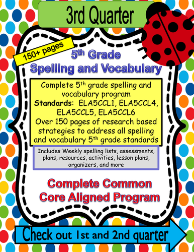 5th Grade Spelling and Vocabulary- Complete Program- Common Core ...