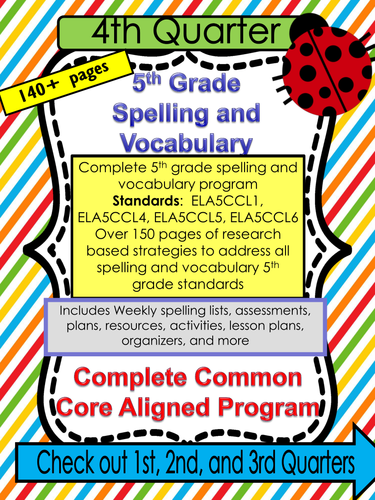 5th Grade Spelling and Vocabulary Complete Program- Quarter 4- Common ...