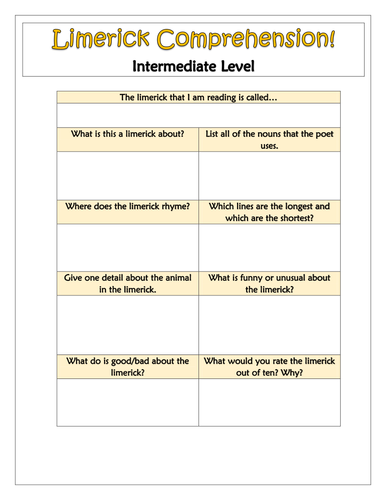 Crazy Animal Limericks Anthology! (Original Poems and Comprehension ...