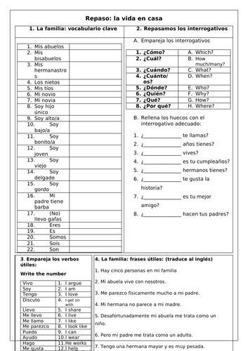 Spanish GCSE Mi Familia: Family & Life at Home Resource Booklet ...