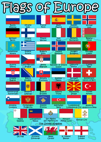 Flags and capital cities of Europe Poster and Brilliant flag game ...