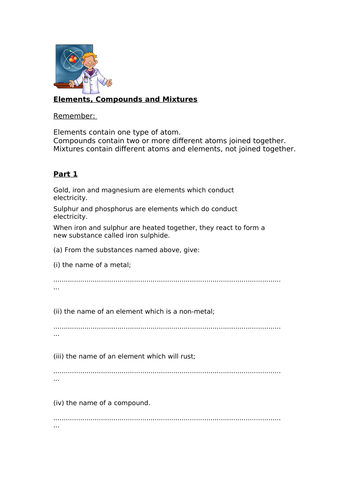 KS3 Unit 7H Chemistry - Chemical reactions (7a 7b Elements, 7c Metals ...