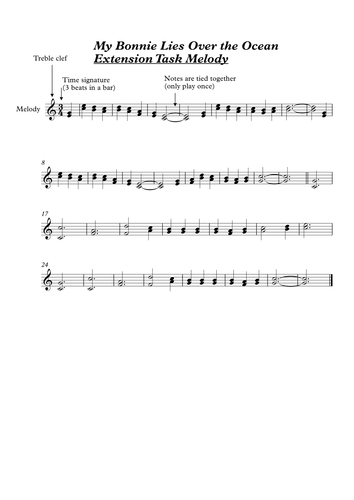 My Bonnie Lies Over the Ocean Worksheet | Teaching Resources