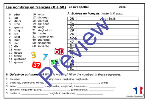 French Numbers (Les Nombres) Worksheets | Teaching Resources