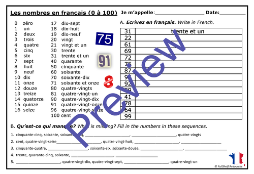 French Numbers (Les Nombres) Worksheets | Teaching Resources