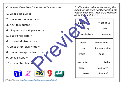 French Numbers (Les Nombres) Worksheets | Teaching Resources