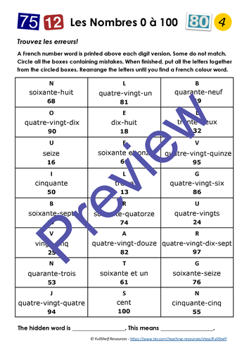 French Numbers (Les Nombres) Worksheets | Teaching Resources