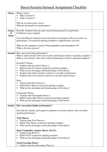 BTEC Unit 3 Sport and Exercise Psychology Outcome 2 Arousal, Stress and ...
