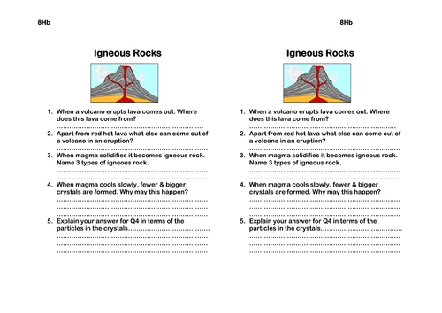 KS3 Unit 8H Chemistry - Rock Cycle (8a 8b Igneous, metamorphic, 8d ...