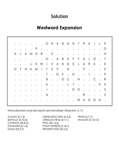 Westward Expansion Word Search | Teaching Resources