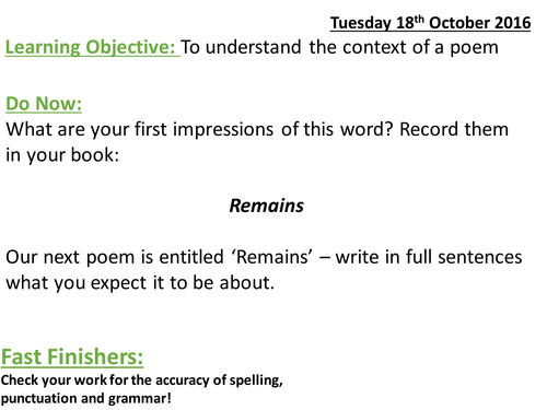 Remains Simon Armitage Aqa Lit 2 Full Lesson Powerpoints And