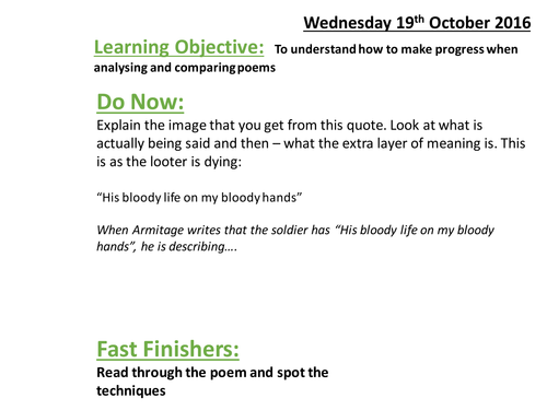 Remains - Simon Armitage (AQA Lit)- 2 Full lesson PowerPoints and ...