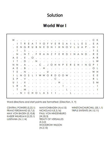 World War 1 Word Search | Teaching Resources