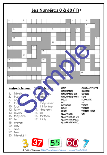 French Numbers Crosswords | Teaching Resources