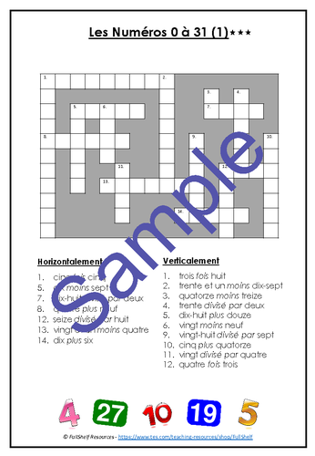 French Numbers Crosswords | Teaching Resources