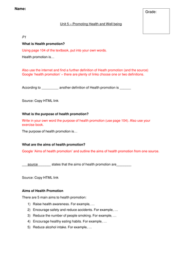 Health and Social Care Unit 5 - Health Promotion (Learning Aim A ...