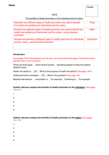 Health and Social Care Unit 5 - Health Promotion (Learning Aim A ...