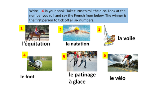 Sport in French - dice game. | Teaching Resources