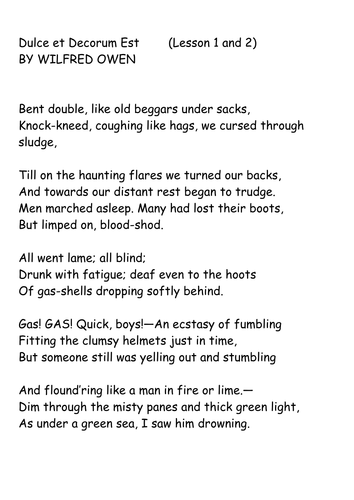Dulce et Decorum Est KS3 WW1 Poetry Analysis | Teaching Resources