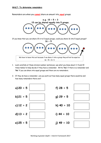 Determine Remainders - Year 2 (Greater depth task) | Teaching Resources