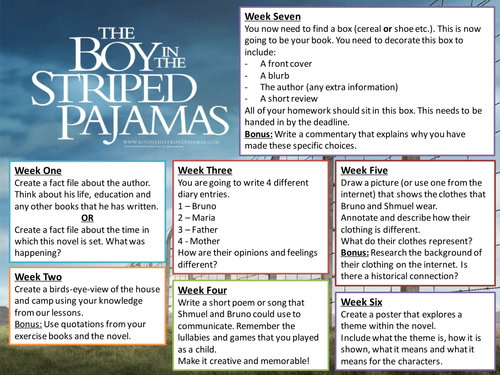The Boy in the Striped Pyjamas Term Homework Project | Teaching Resources