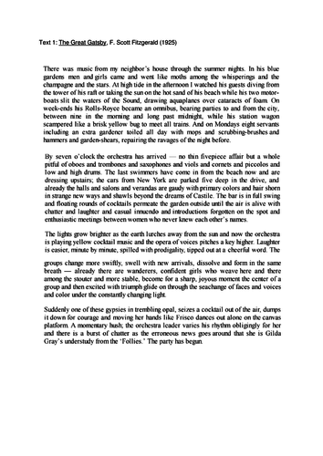 OCR English Language Paper 2 - exam paper The Great Gatsby and Vile ...